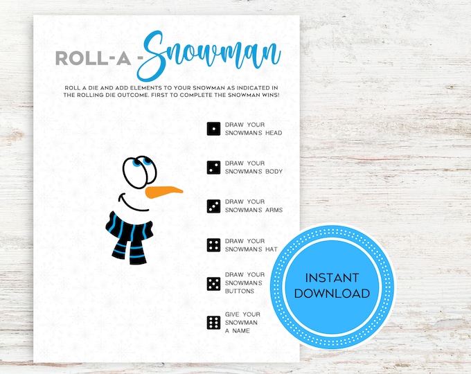 Roll A Snowman Game Printable Christmas Activity for Family Kids ...
