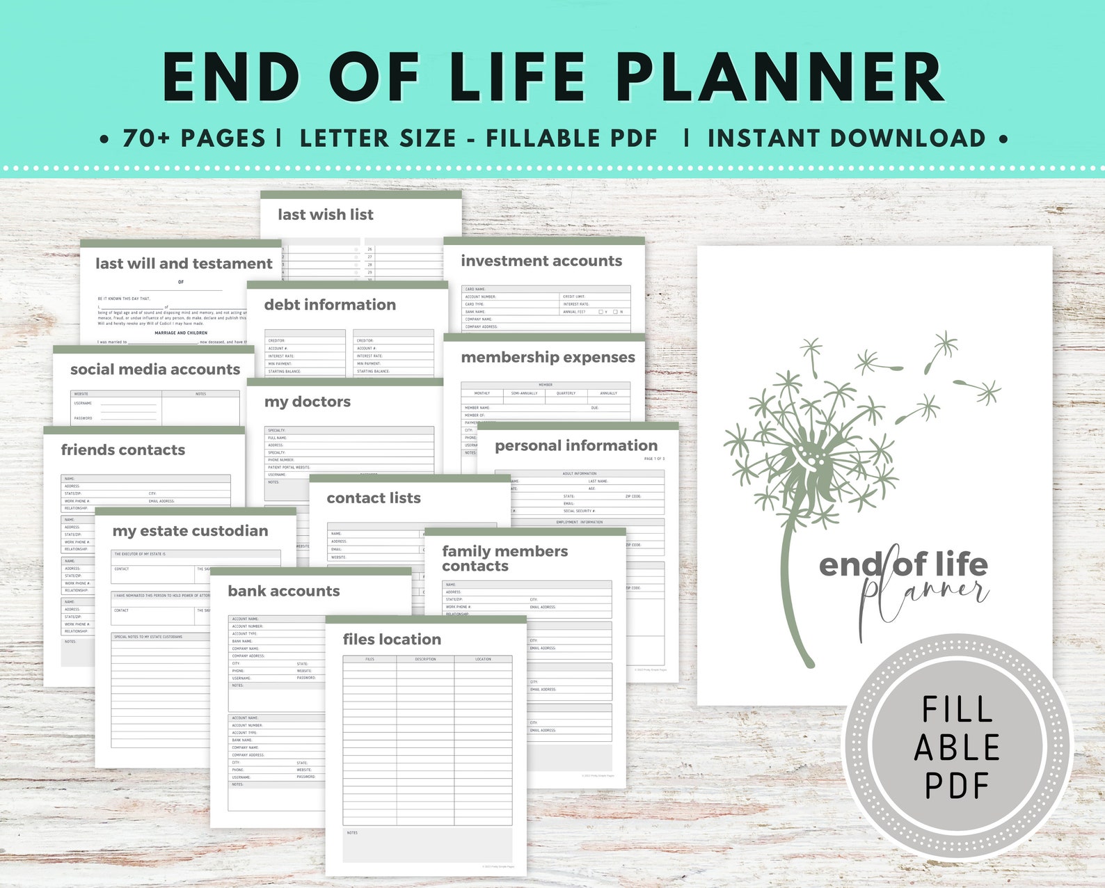Fillable End of Life Planner Beneficiary Info Last Wishes - Etsy