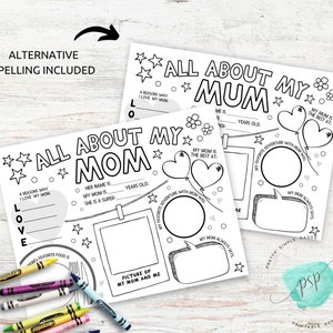 All About My Mom Printable, Mother's Day Craft, Mother's Day Coloring ...