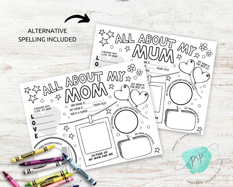 All About My Mom Printable, Mother's Day Craft, Mother's Day Coloring ...