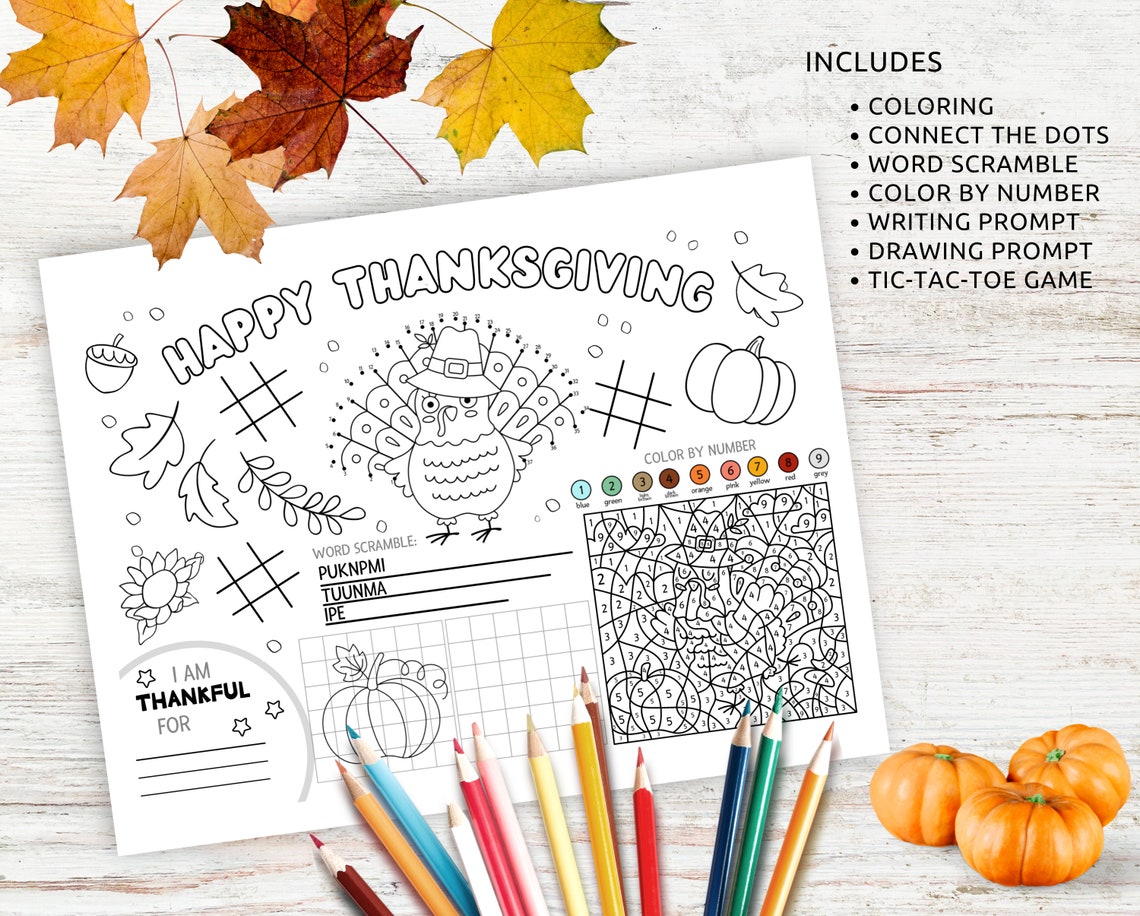 Thanksgiving Placemat for Kids, Printable Thanksgiving Placemat ...