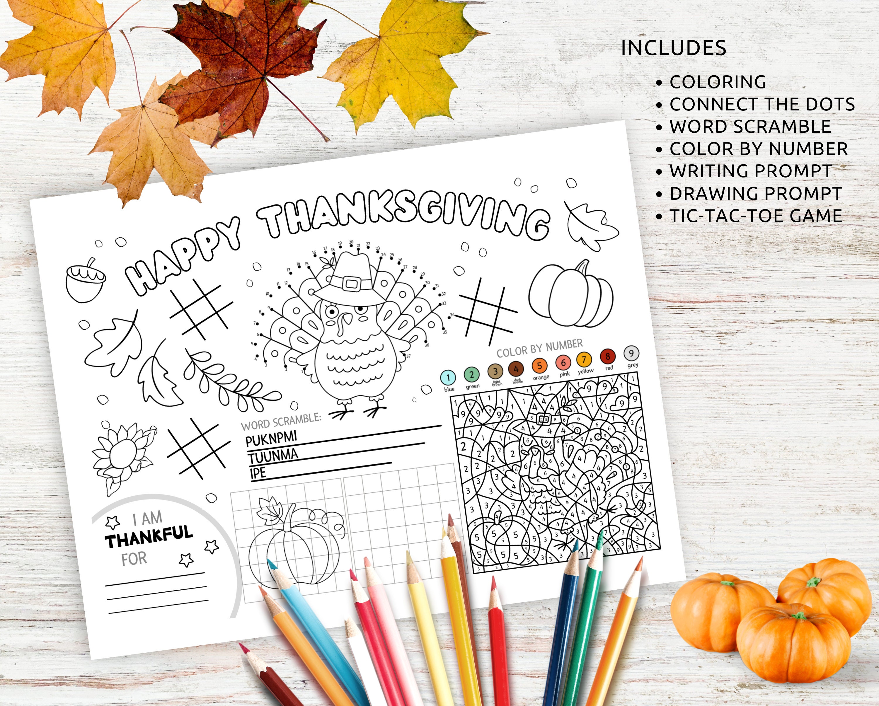 Thanksgiving Placemat for Kids, Printable Thanksgiving Placemat ...