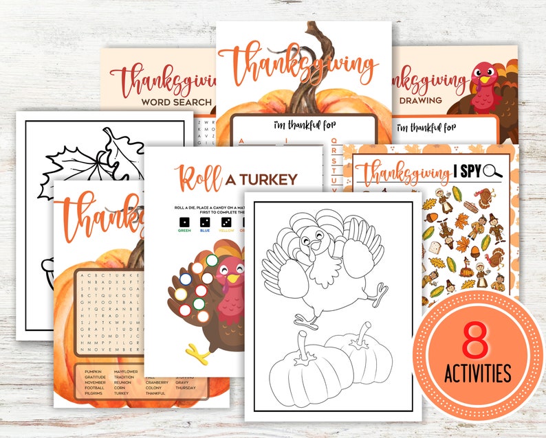 Printable Thanksgiving Activity Bundle, Thanksgiving Games for Kids ...