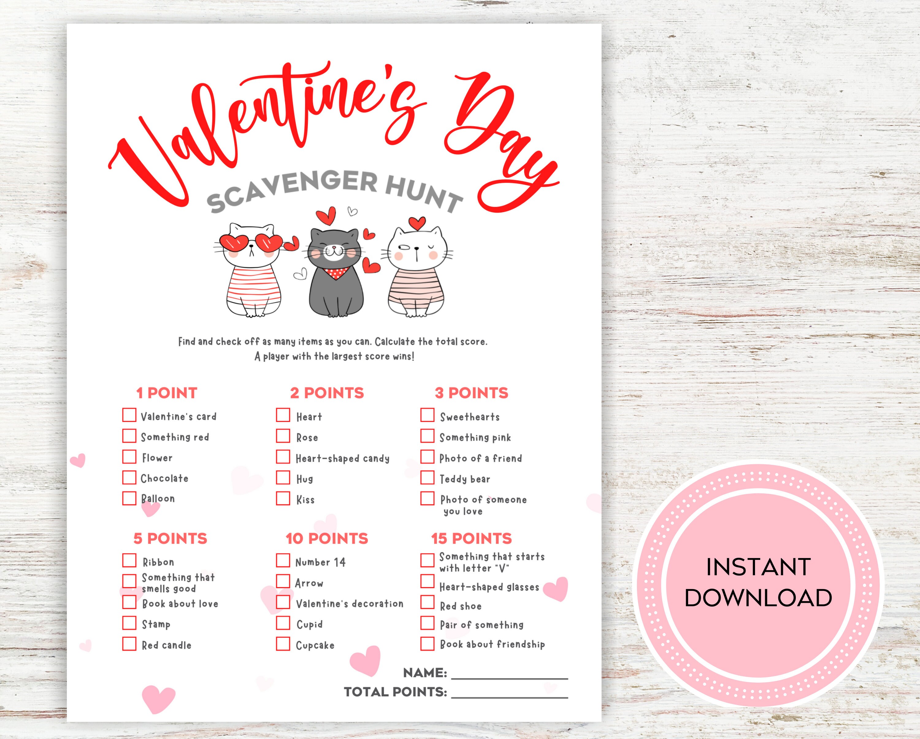 Valentine's Day Scavenger Hunt Printable, Valentine's Games for Kids ...