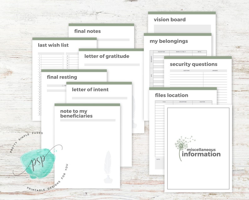 Fillable End of Life Planner, Beneficiary Info, Last Wishes Planner ...