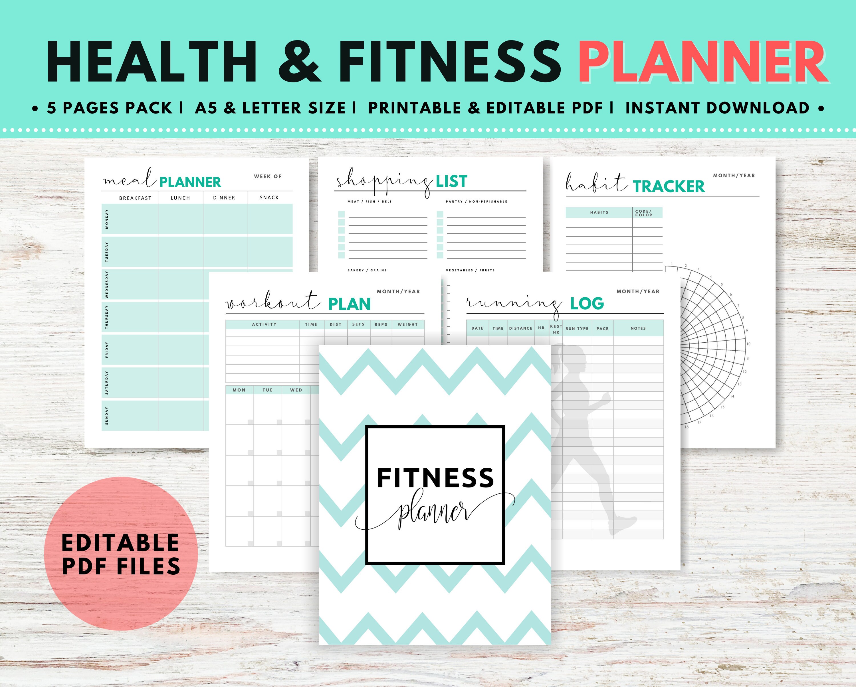 Health and Fitness Planner Pack Self Care Kit Workout | Etsy