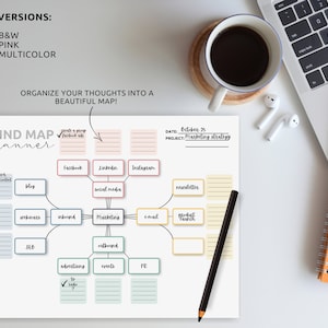 Mind Map Printable and Editable PDF, Idea Board, Mind Map Template ...