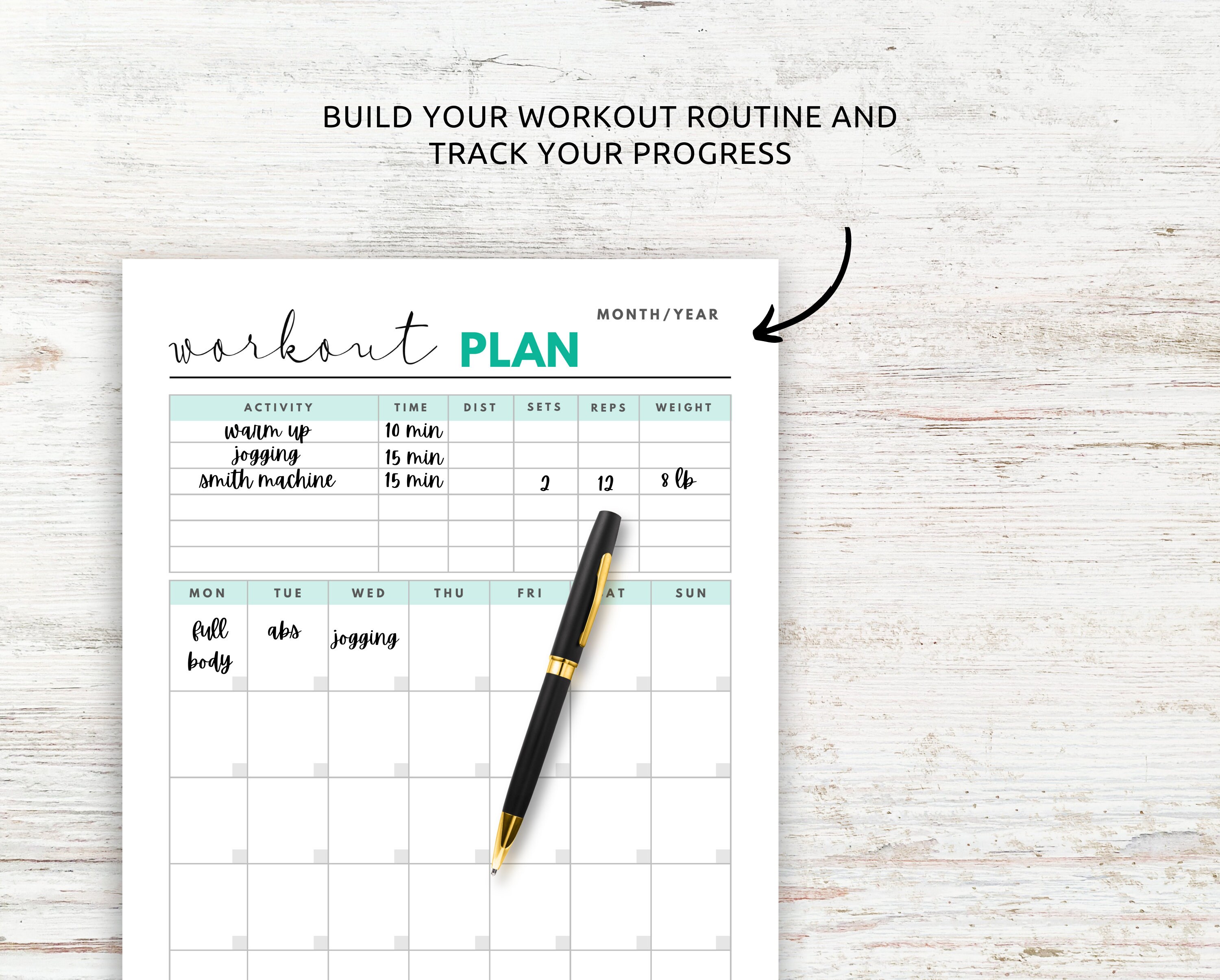 Workout Fitness Planner Printable and Editable PDF, Fillable Exercise ...