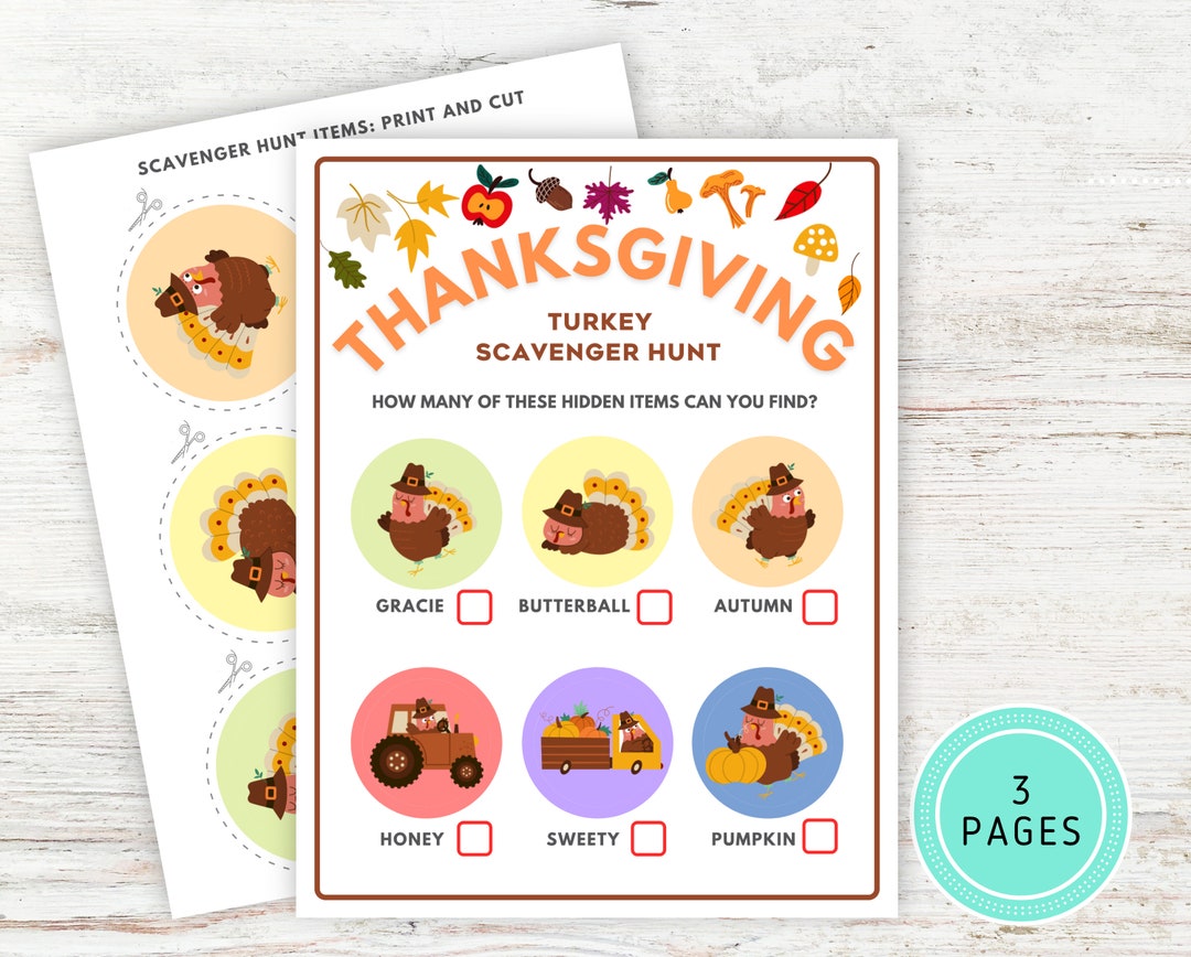 Thanksgiving Scavenger Hunt for Kids, Printable Thanksgiving Games ...