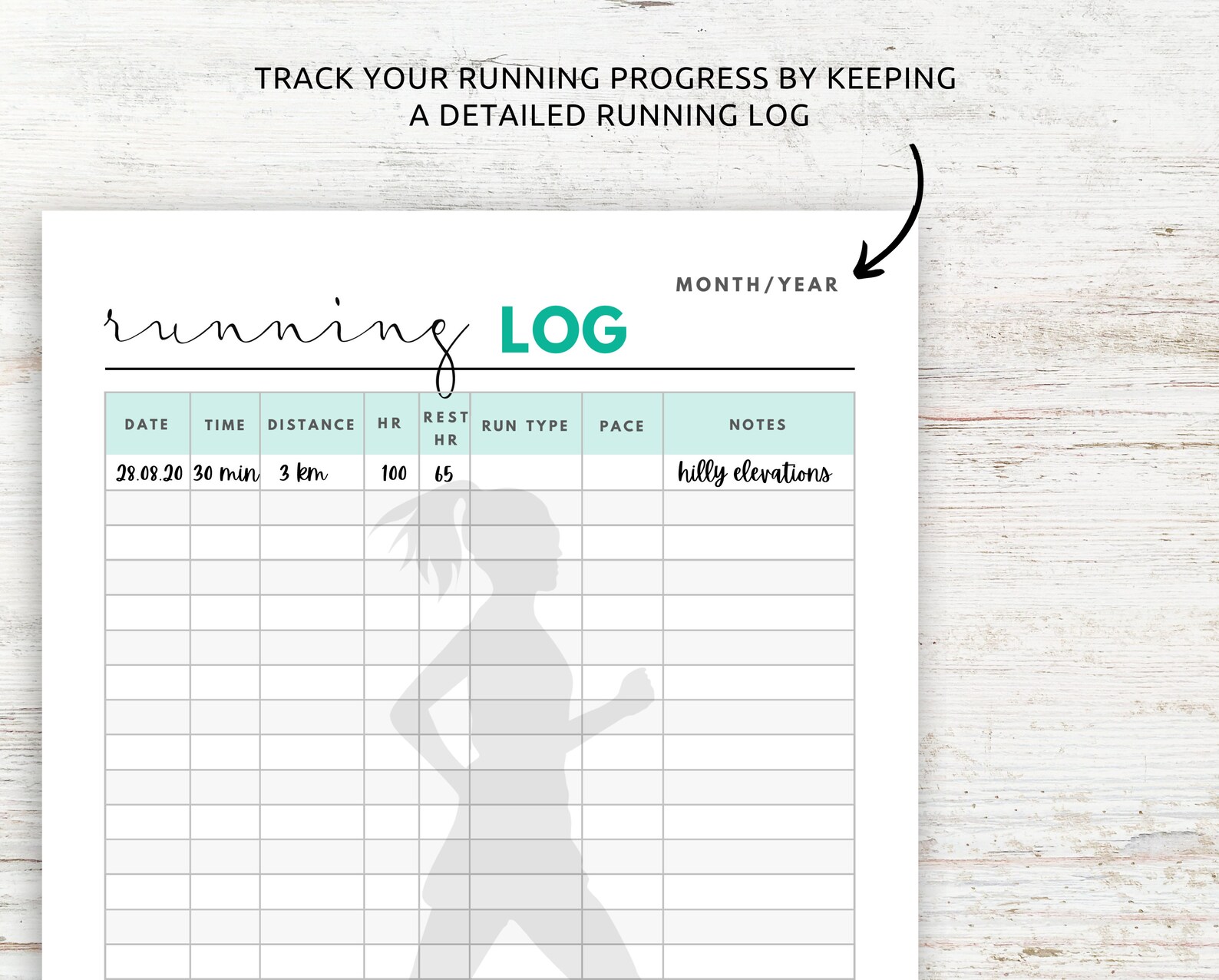 Running Log Tracker, Printable Jogging and Workout Planner, Exercise ...