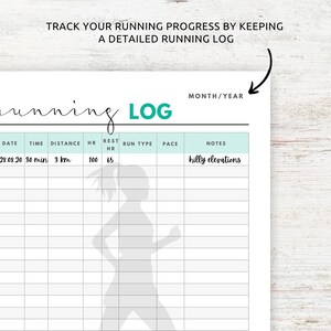 Running Log Tracker, Printable Jogging and Workout Planner, Exercise ...