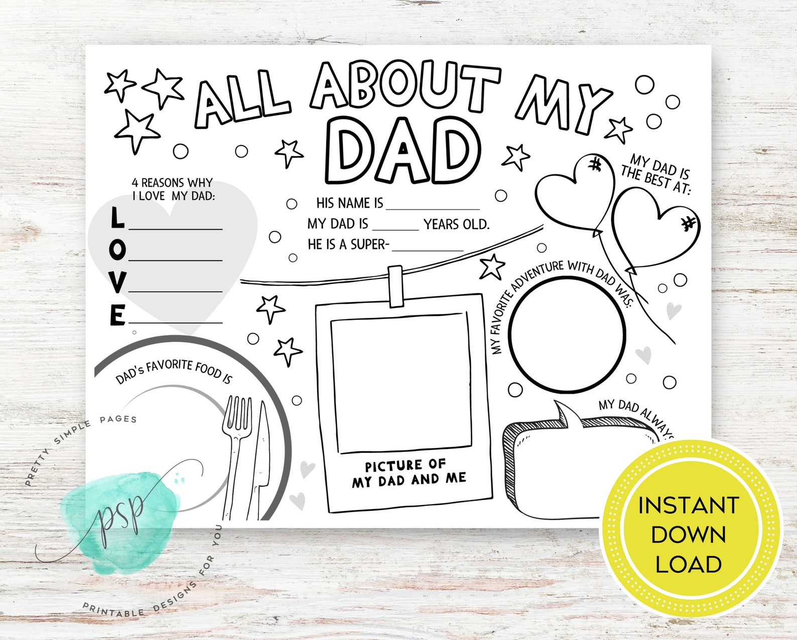 All About My Dad Printable Father's Day Coloring Page - Etsy