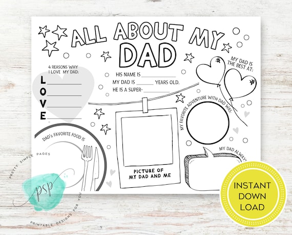 All About My Dad Printable Father's Day Coloring Page - Etsy Australia