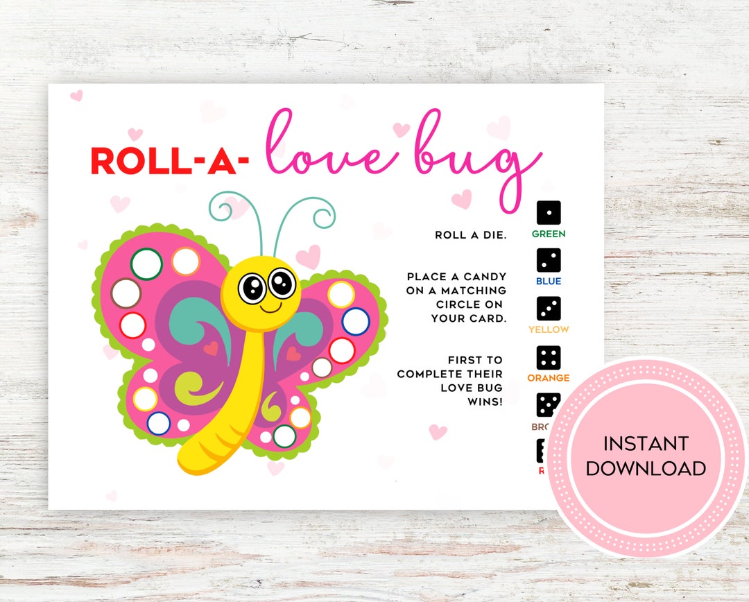 Roll A Love Bug Game, Love Bug Dice Game, Printable Valentines Game ...