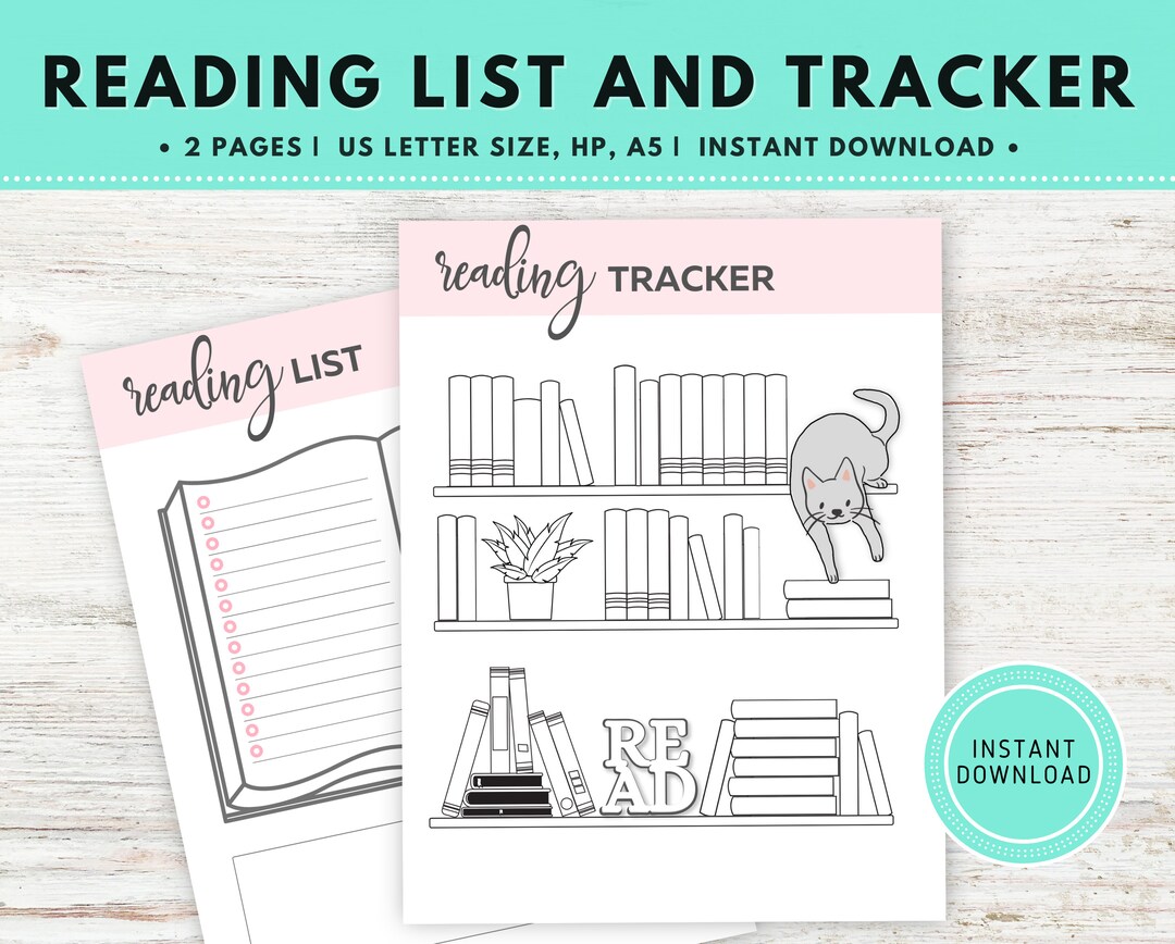 Reading Tracker, Book Tracker, Reading List, Bookshelf Printable ...