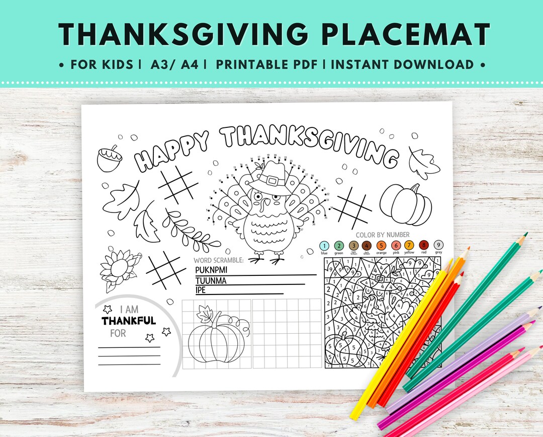 Thanksgiving Placemat for Kids, Printable Thanksgiving Placemat ...
