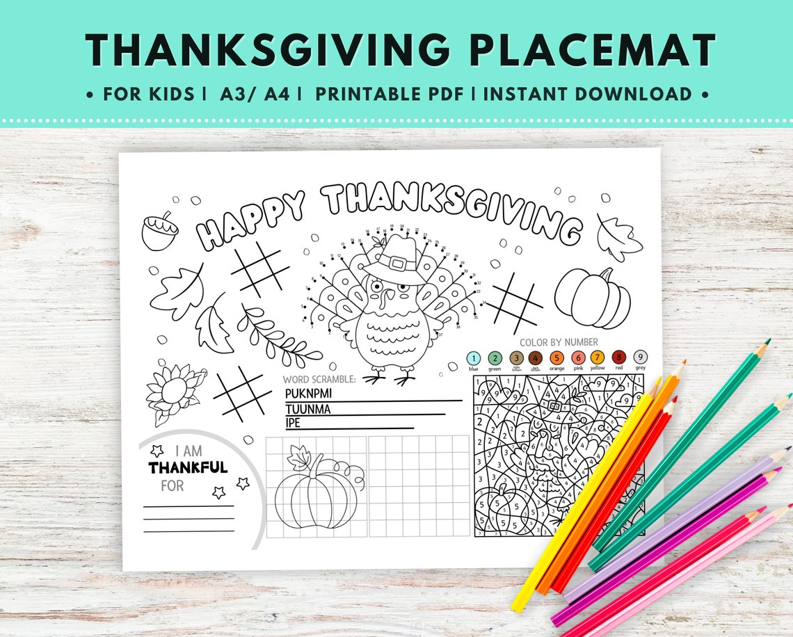 Thanksgiving Placemat for Kids, Printable Thanksgiving Placemat ...