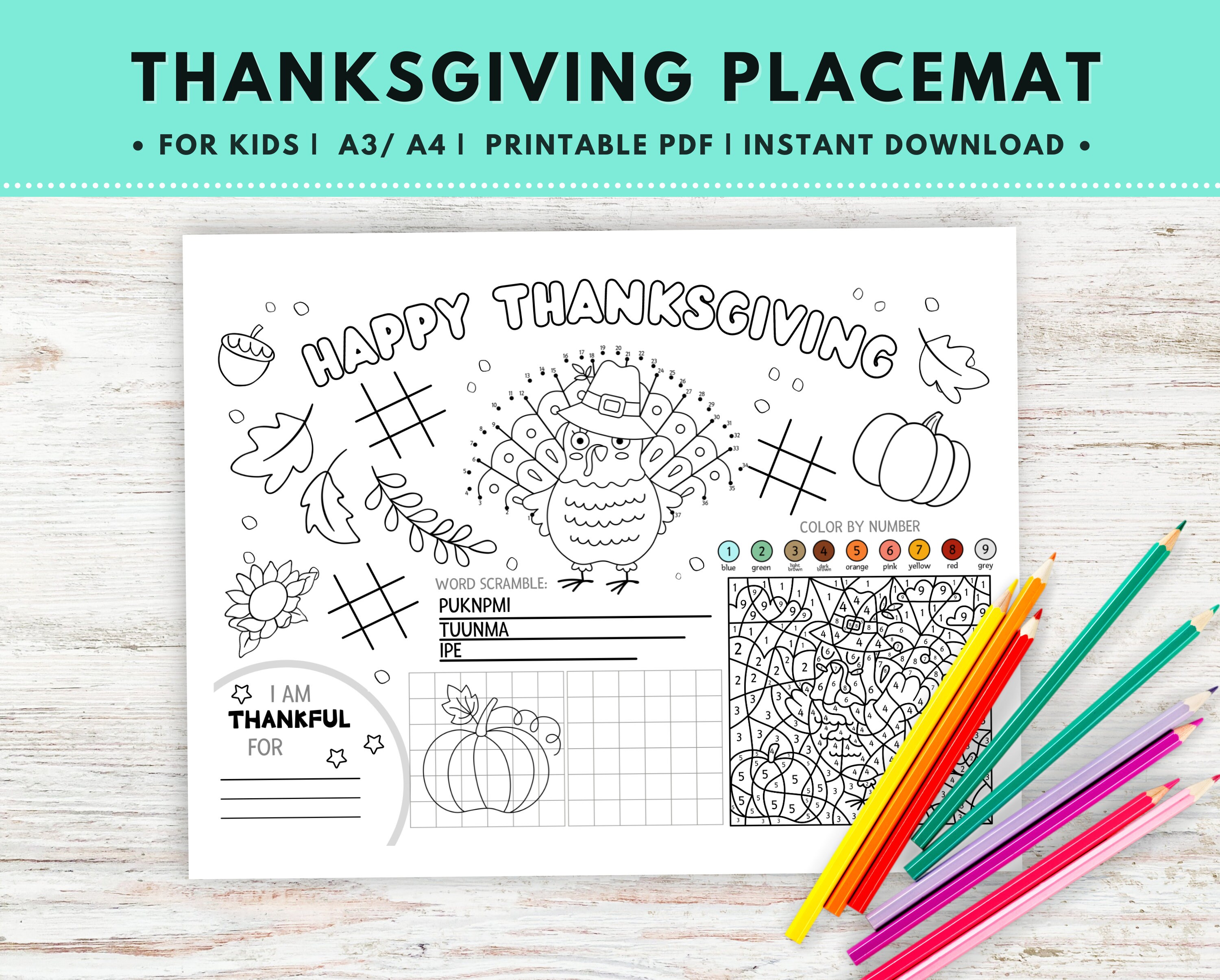Thanksgiving Placemat for Kids, Printable Thanksgiving Placemat ...