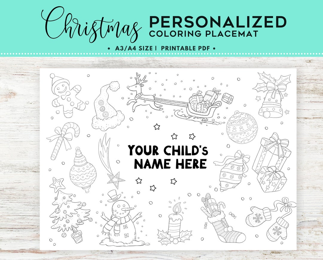 Christmas Coloring Placemat, Personalized Christmas Coloring Page ...