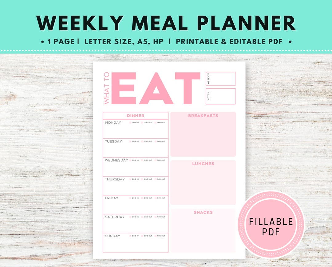 Editable Meal Planner, Printable Meal Planner, Weekly Menu, Fillable ...