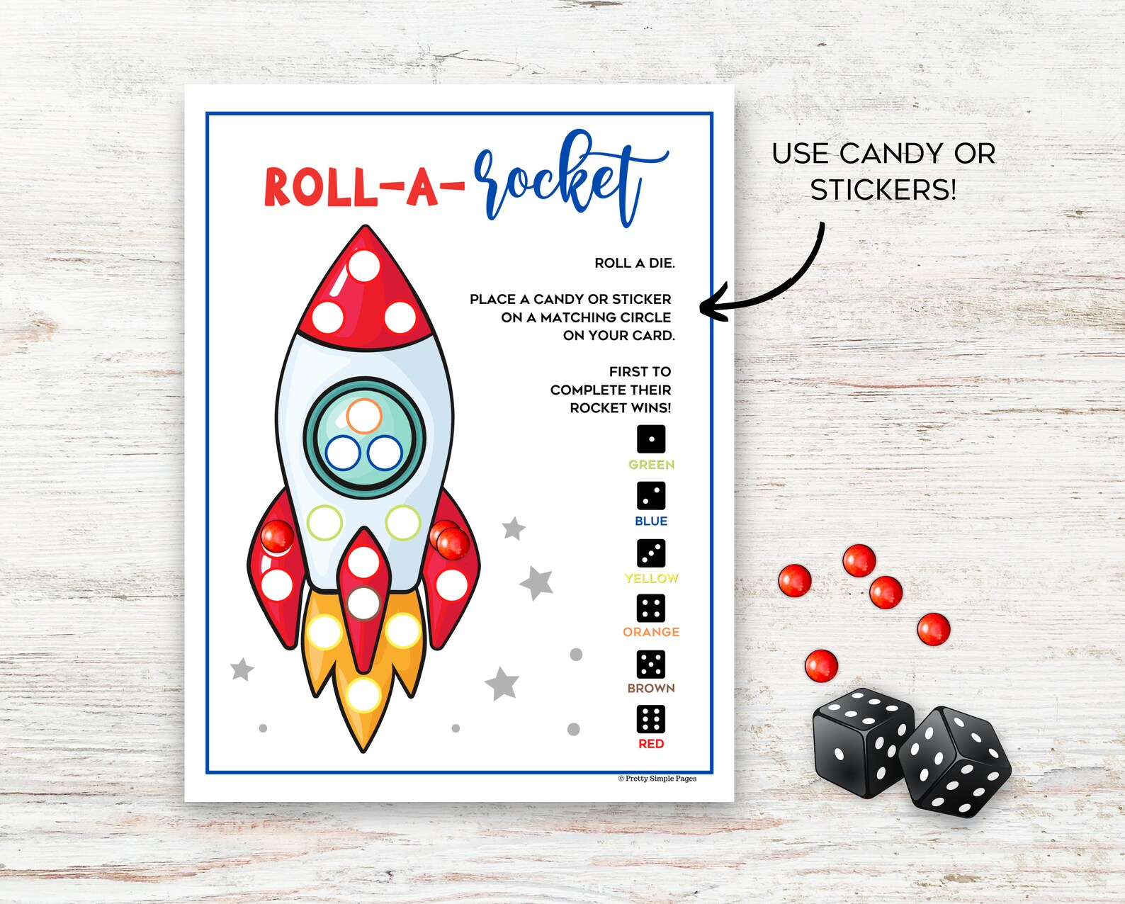 Roll A Rocket Game, Space Dice Game for Kids, Printable Space ...