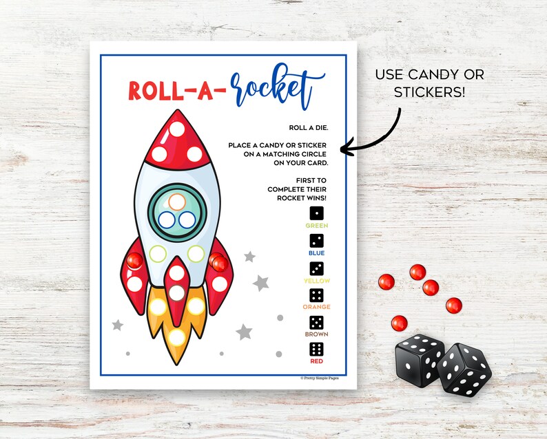 Roll A Rocket Game, Space Dice Game for Kids, Printable Space ...