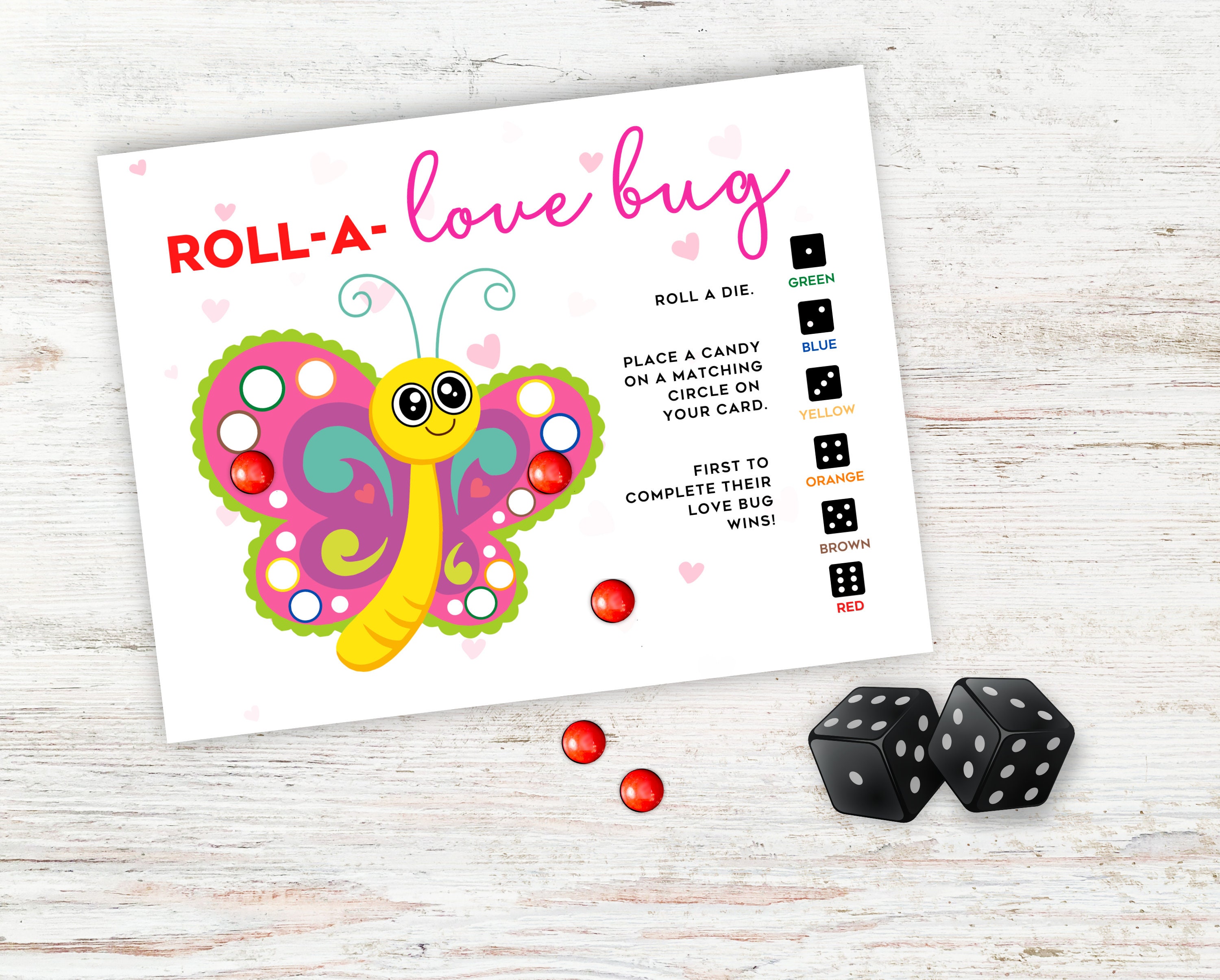 Roll A Love Bug Game, Love Bug Dice Game, Printable Valentines Game ...