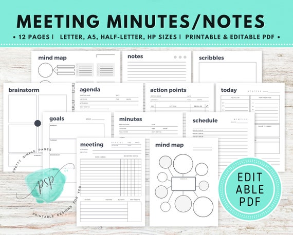 Editable Meeting Notes Template Meeting Notes Printable - Etsy