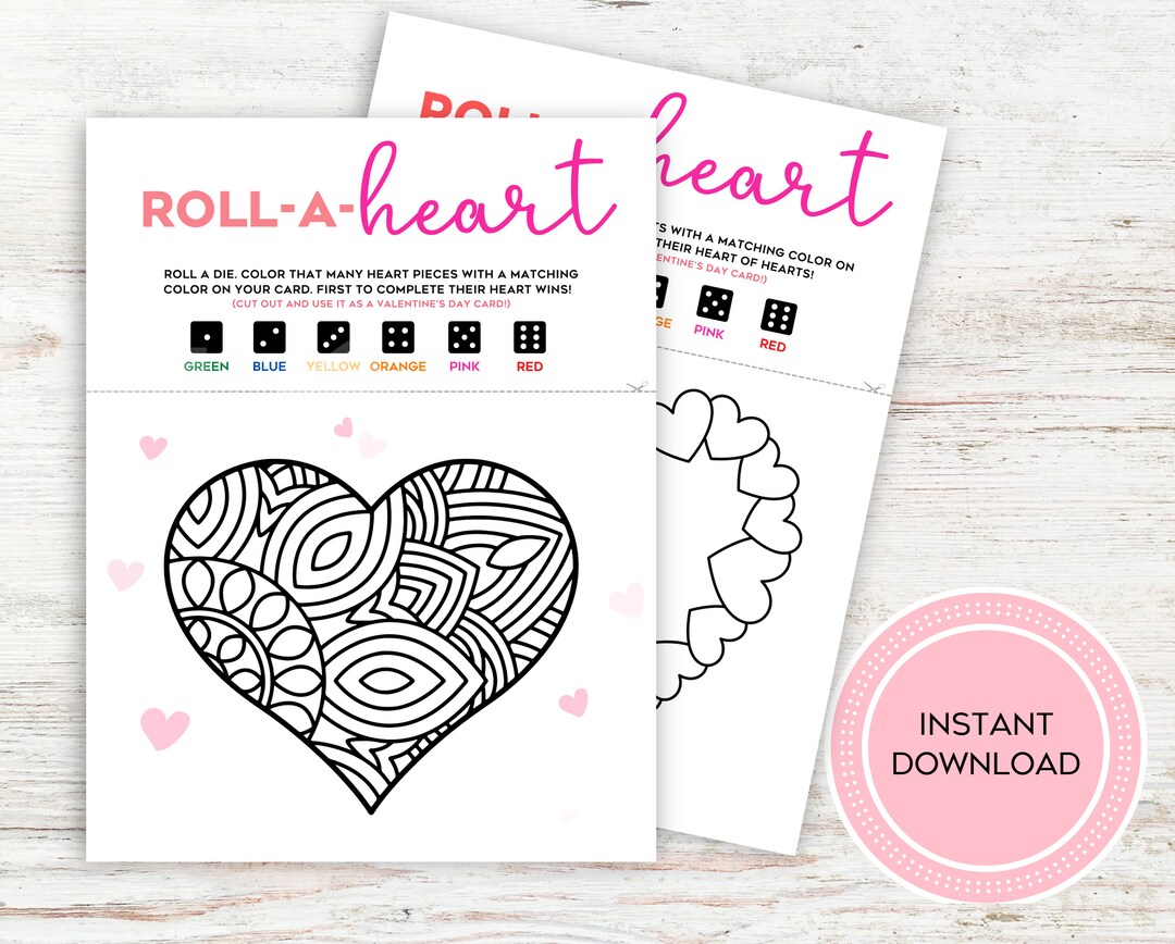 Roll A Heart Game, Printable Valentine's Games, Valentine's Games for ...