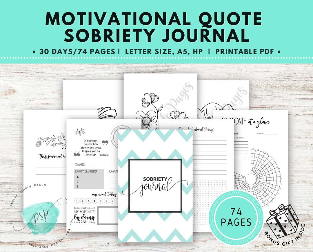 Sobriety Journal & Tracker, Inspirational Quit Drinking Prompted ...