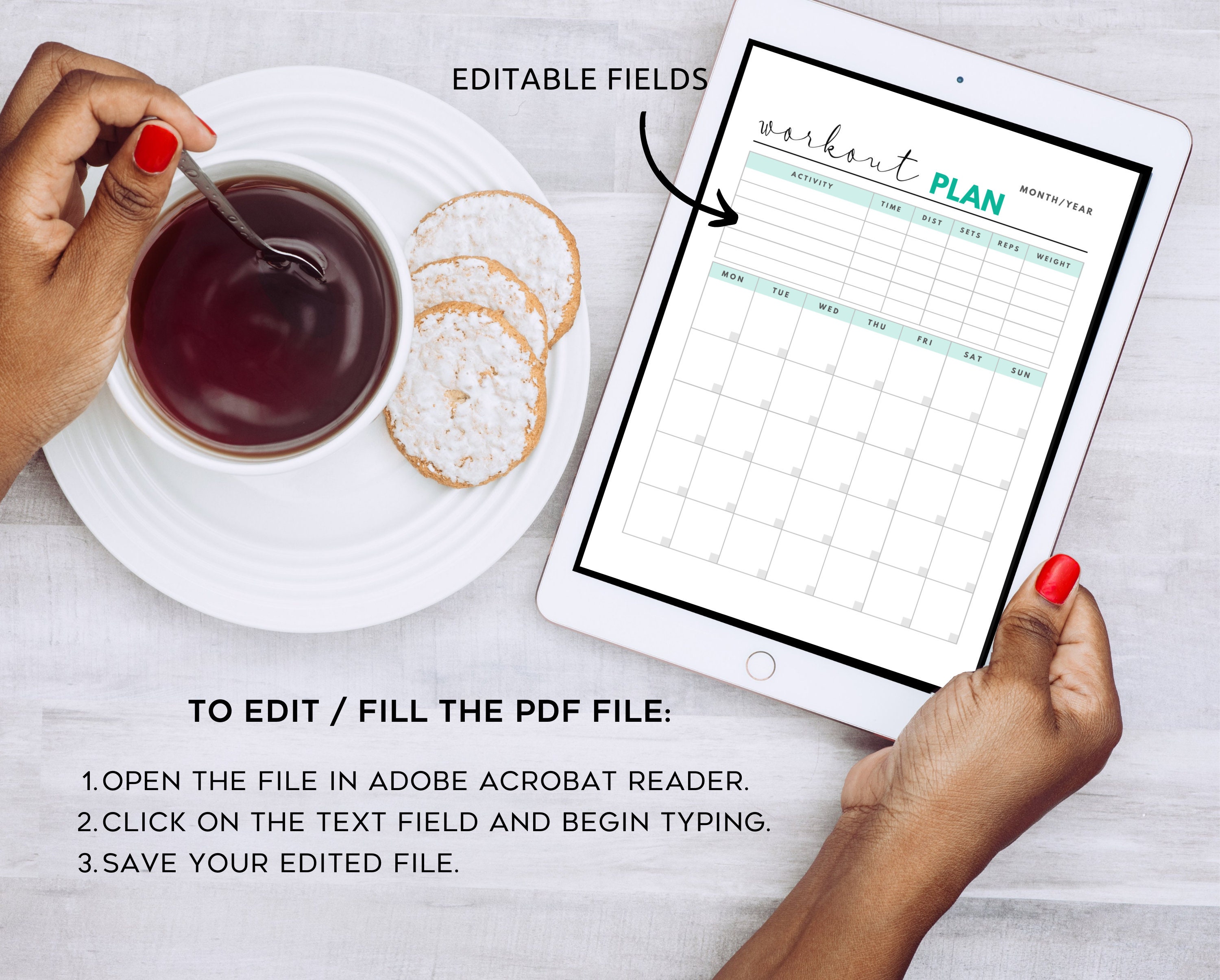 Workout Fitness Planner Printable and Editable PDF, Fillable Exercise ...
