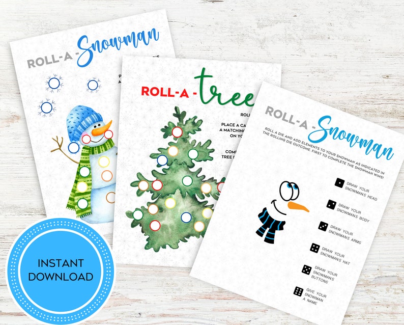 Holiday Dice Game Bundle, Roll A Tree Christmas Game, Roll A Snowman ...