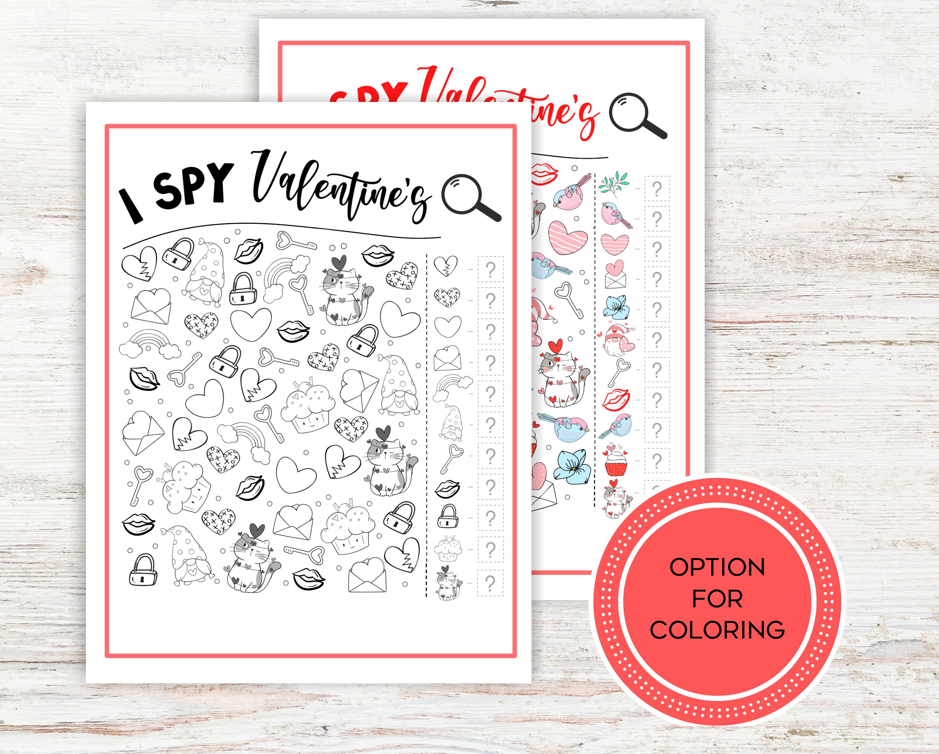 I Spy Valentine's Valentine's Coloring Page - Etsy