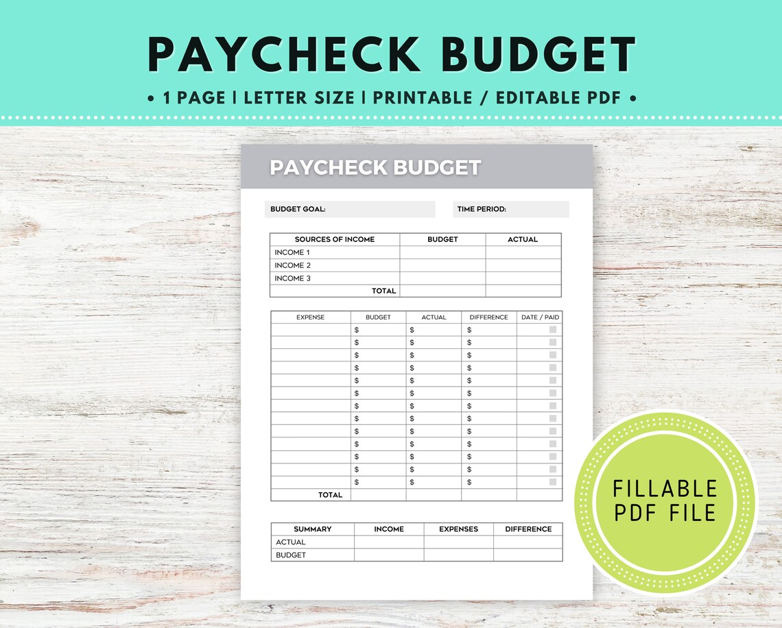 Editable Paycheck Budget, Fillable Income Tracker, Budget Planner ...