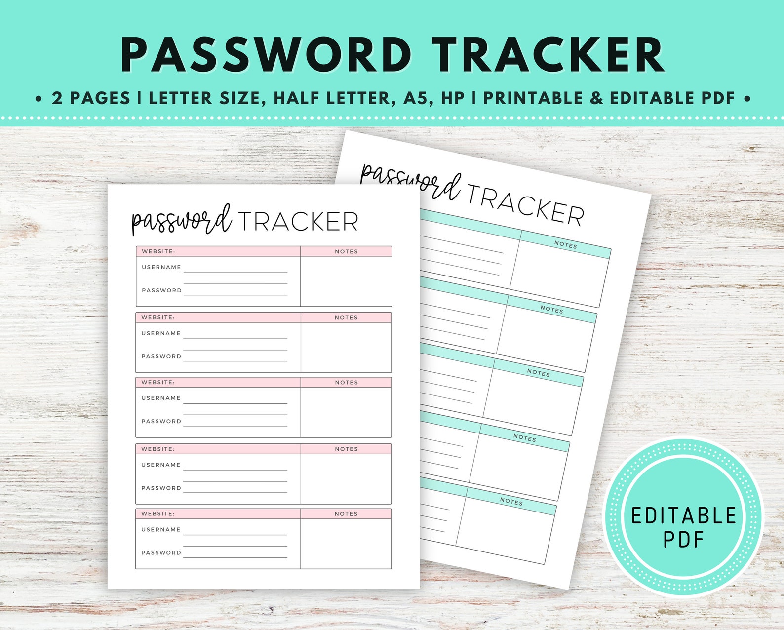 Editable Fillable Password Tracker Password Log Password | Etsy