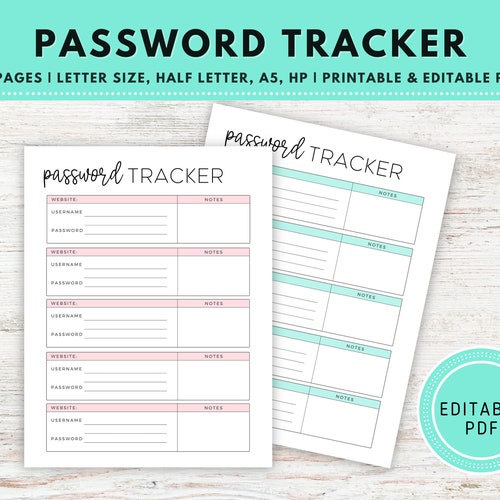 Editable Fillable Password Tracker Password Log Password - Etsy Canada