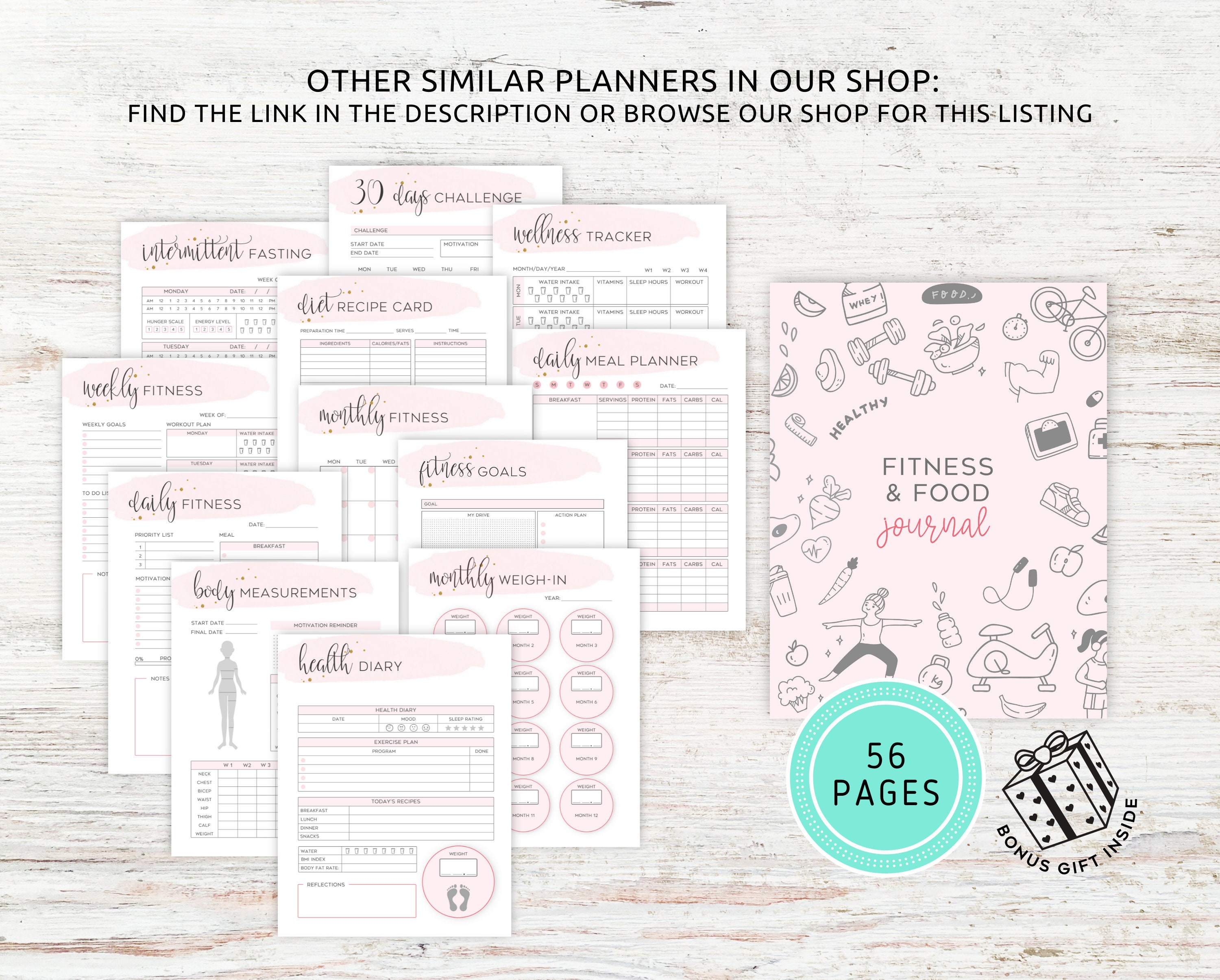 Health and Fitness Planner Pack, Self Care Kit, Workout, Running Log ...