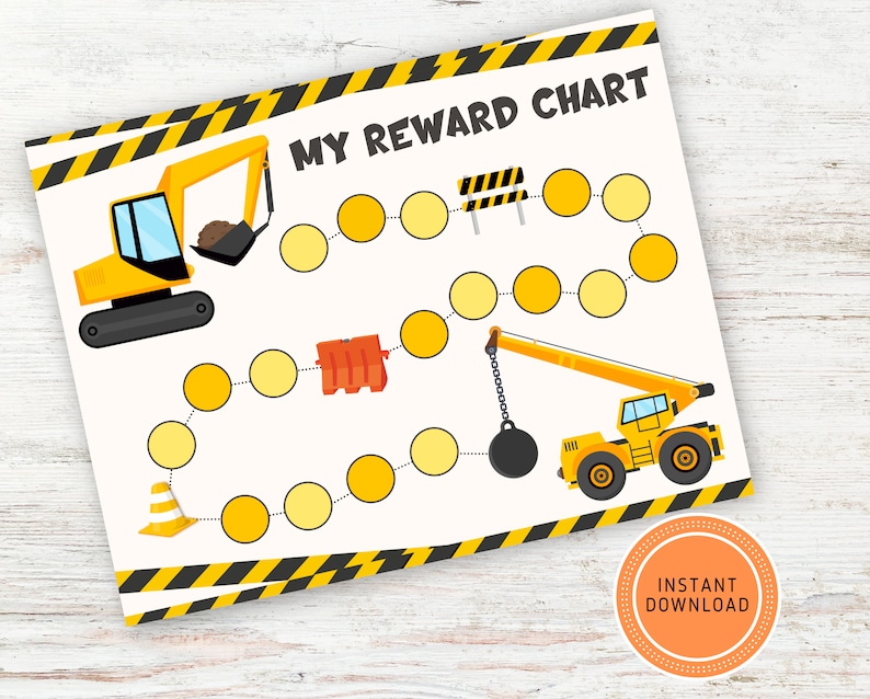 Construction Reward Chart, Printable Reward Chart, Potty Reward Chart ...