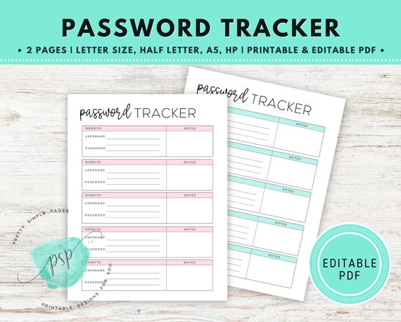 Editable Fillable Password Tracker Password Log Password - Etsy