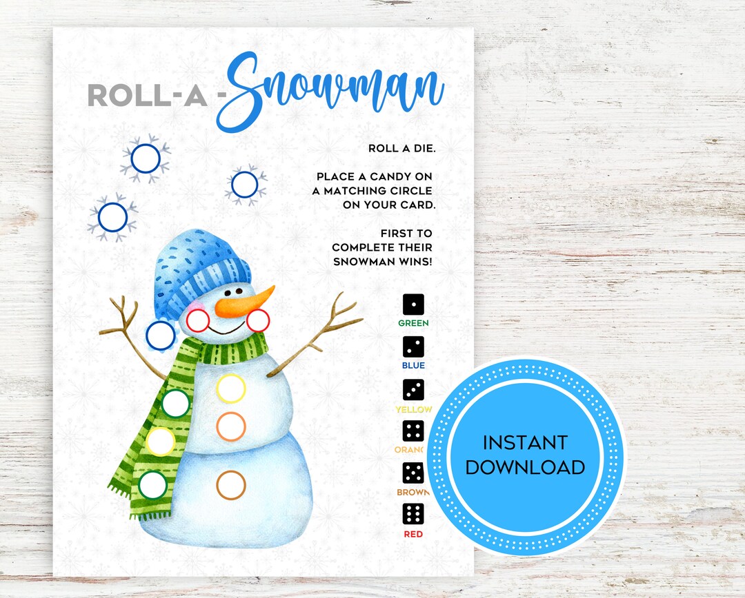 Roll A Snowman Game, Printable Christmas Games, Roll A Snowman Dice ...