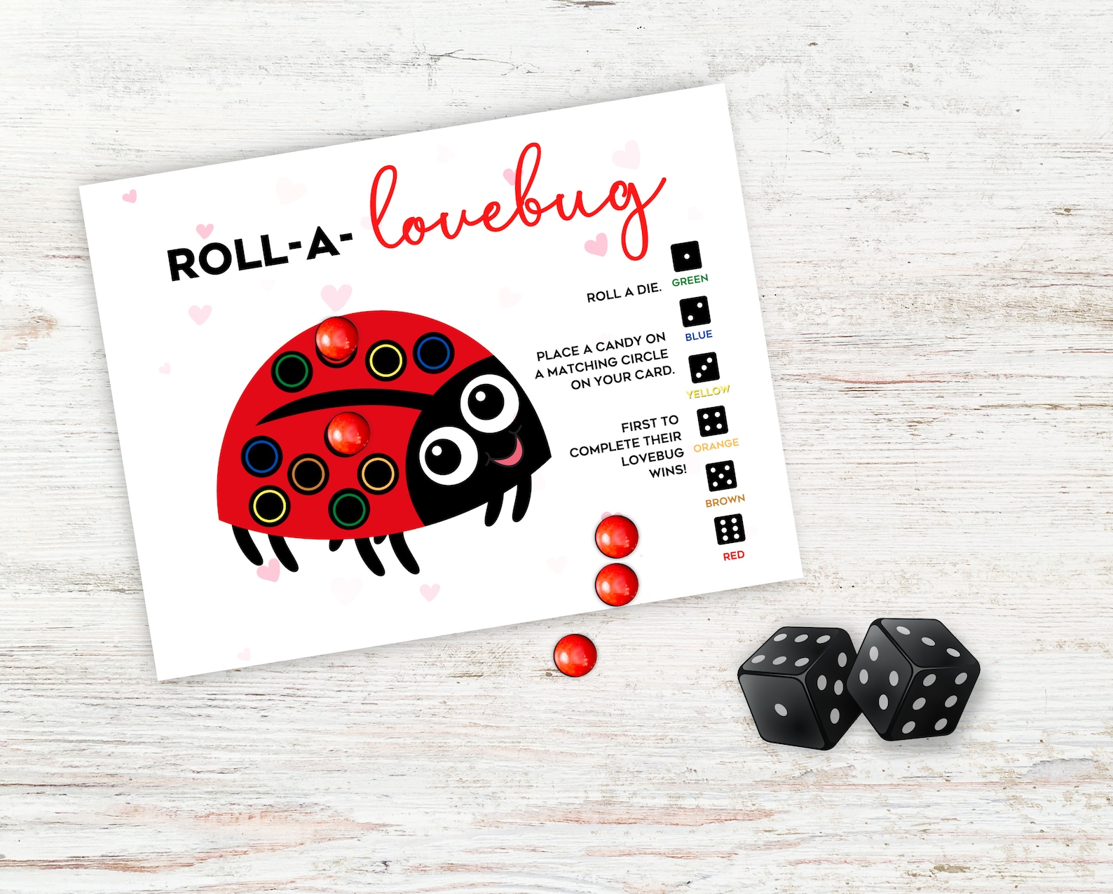 Roll A Lovebug Game, Love Bug Dice Game, Printable Valentine's Game ...