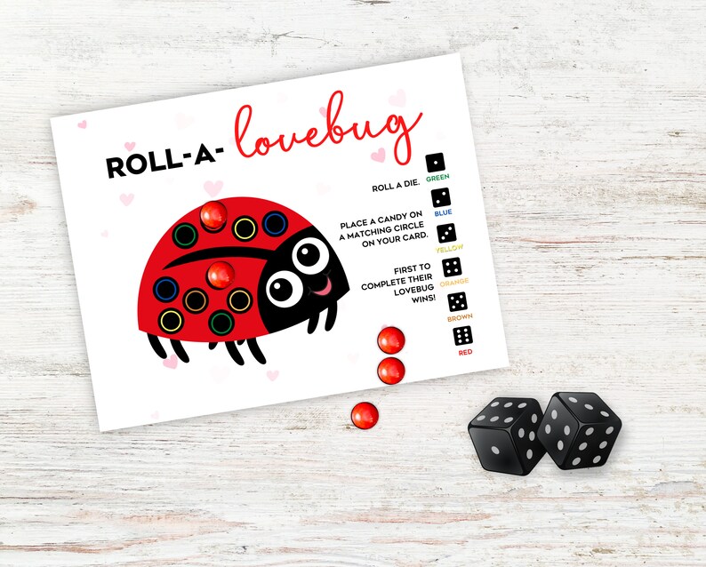 Roll A Lovebug Game, Love Bug Dice Game, Printable Valentine's Game ...