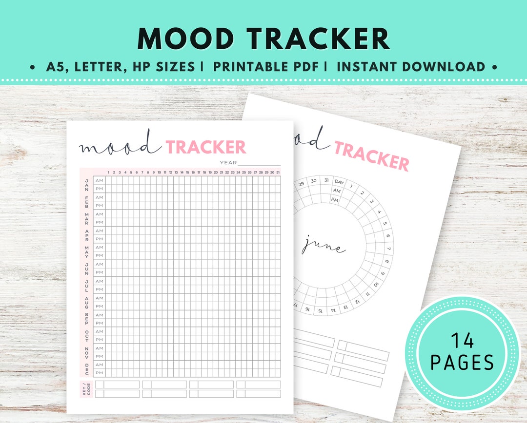 Mood Tracker Printable, Yearly Mood Tracker, Monthly Mood Tracker ...