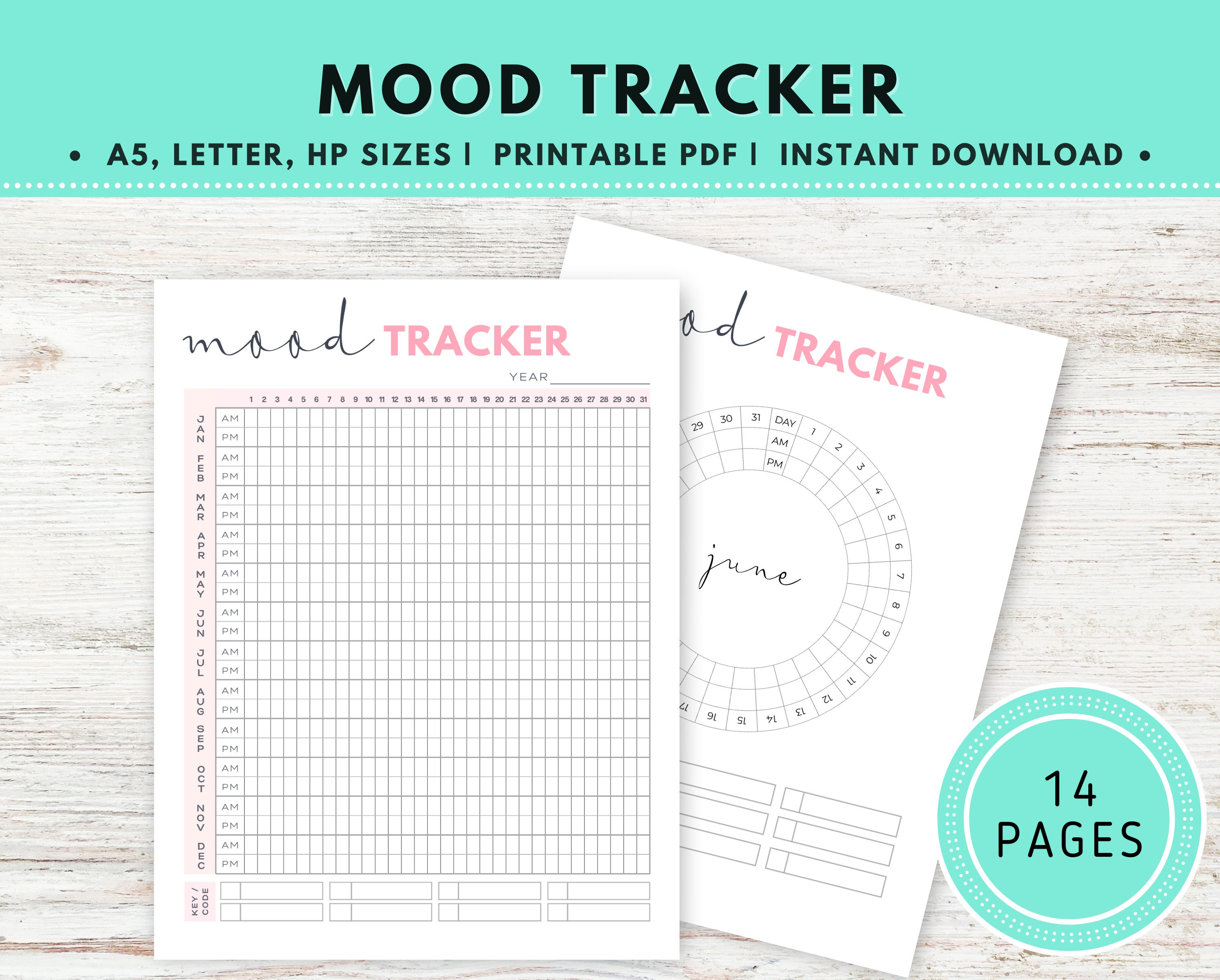Mood Tracker Printable, Yearly Mood Tracker, Monthly Mood Tracker ...