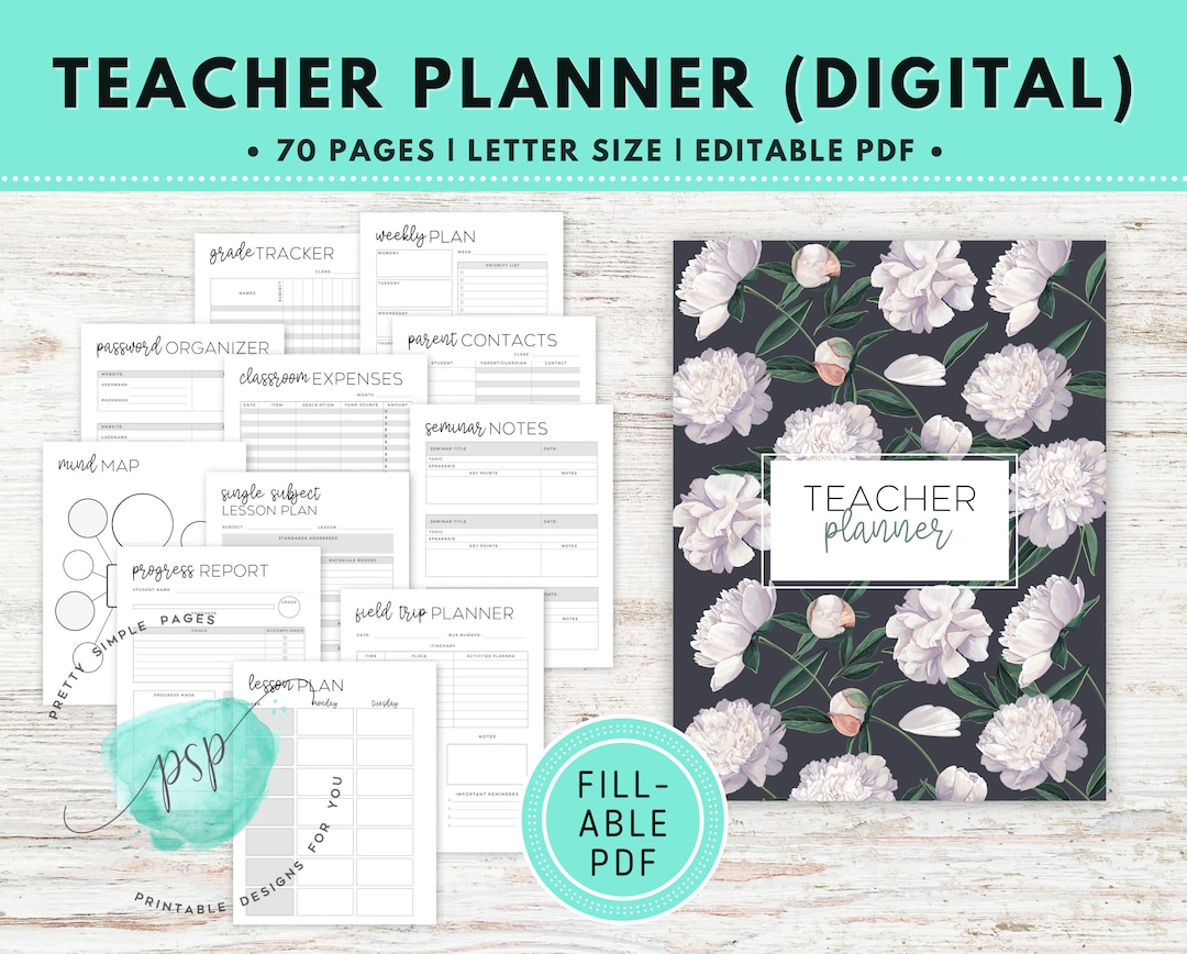 Teacher Planner Fillable PDF, Editable Lesson Planner, Teaching Planner ...