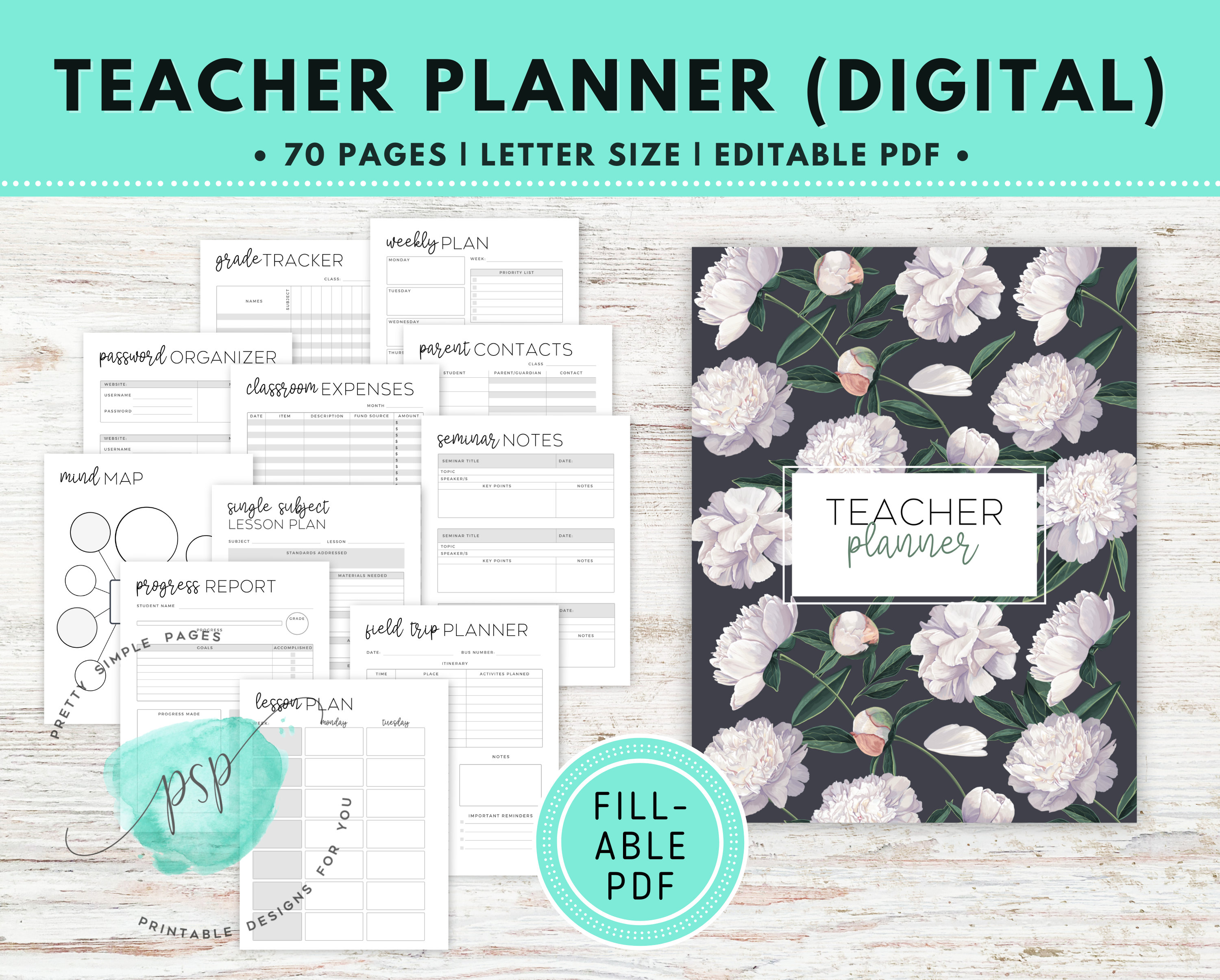 Teacher Planner Fillable PDF Editable Lesson Planner - Etsy Canada
