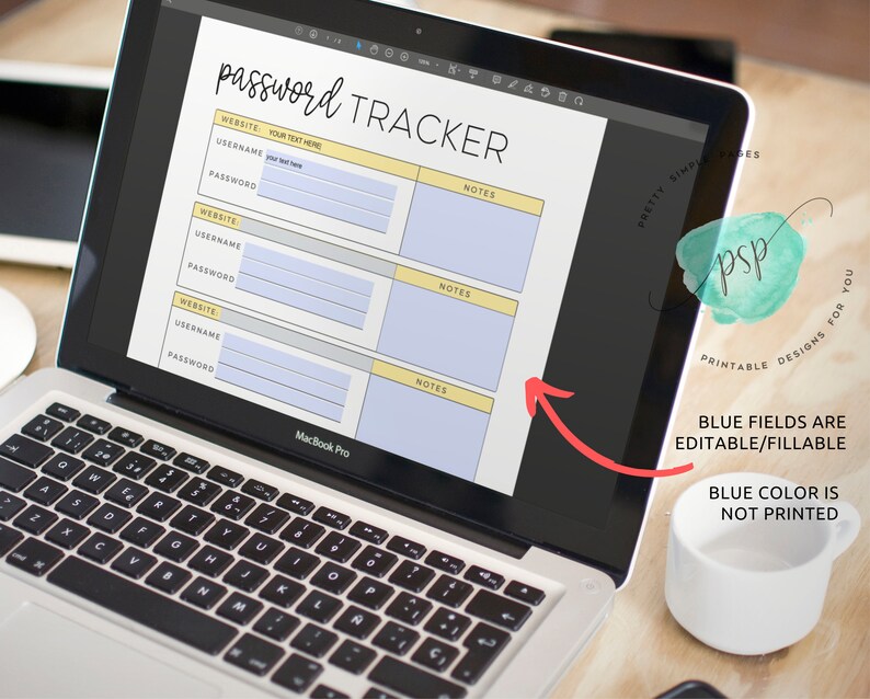 Editable Fillable Password Tracker, Password Log, Password Organizer ...