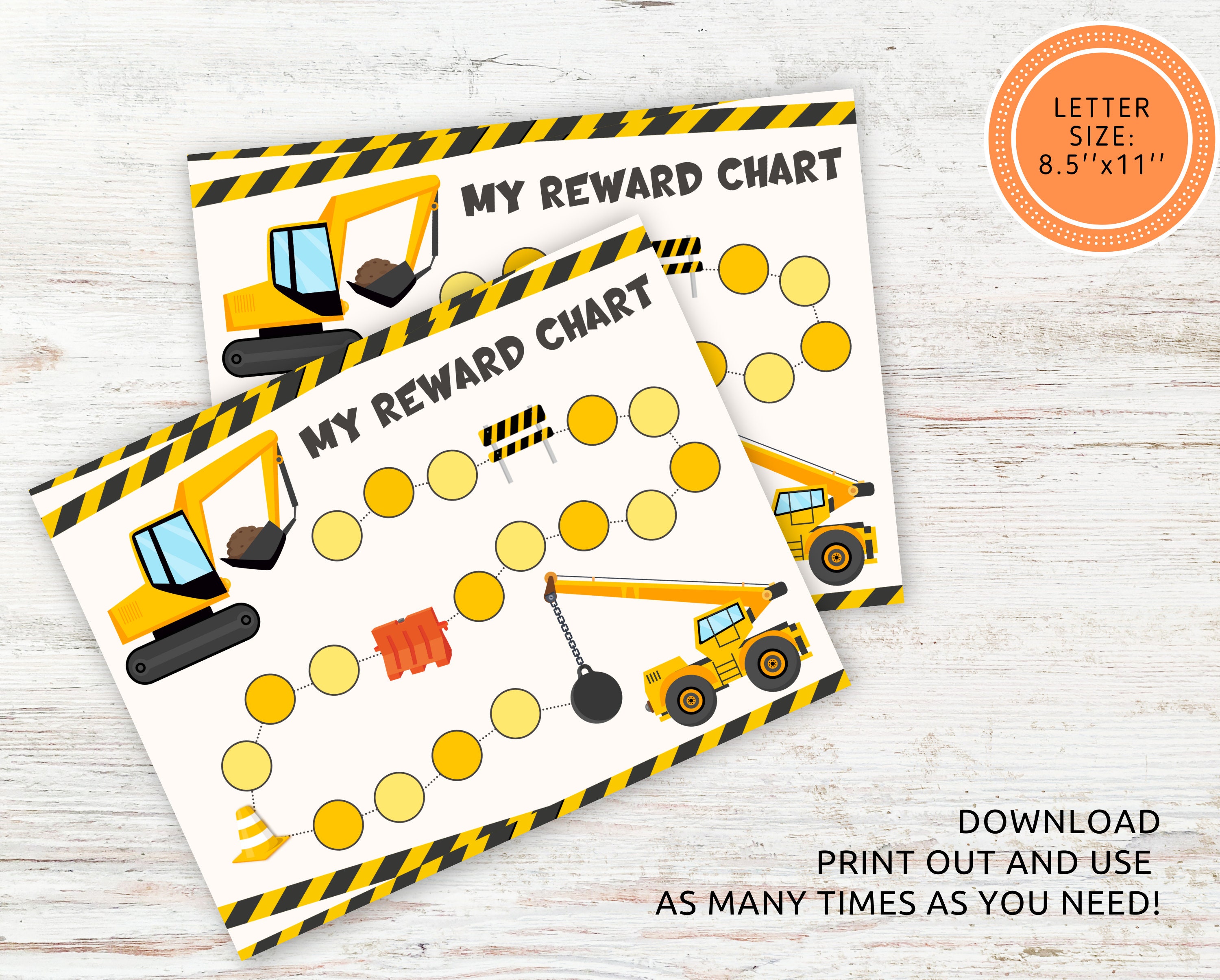 Construction Reward Chart, Printable Reward Chart, Potty Reward Chart ...