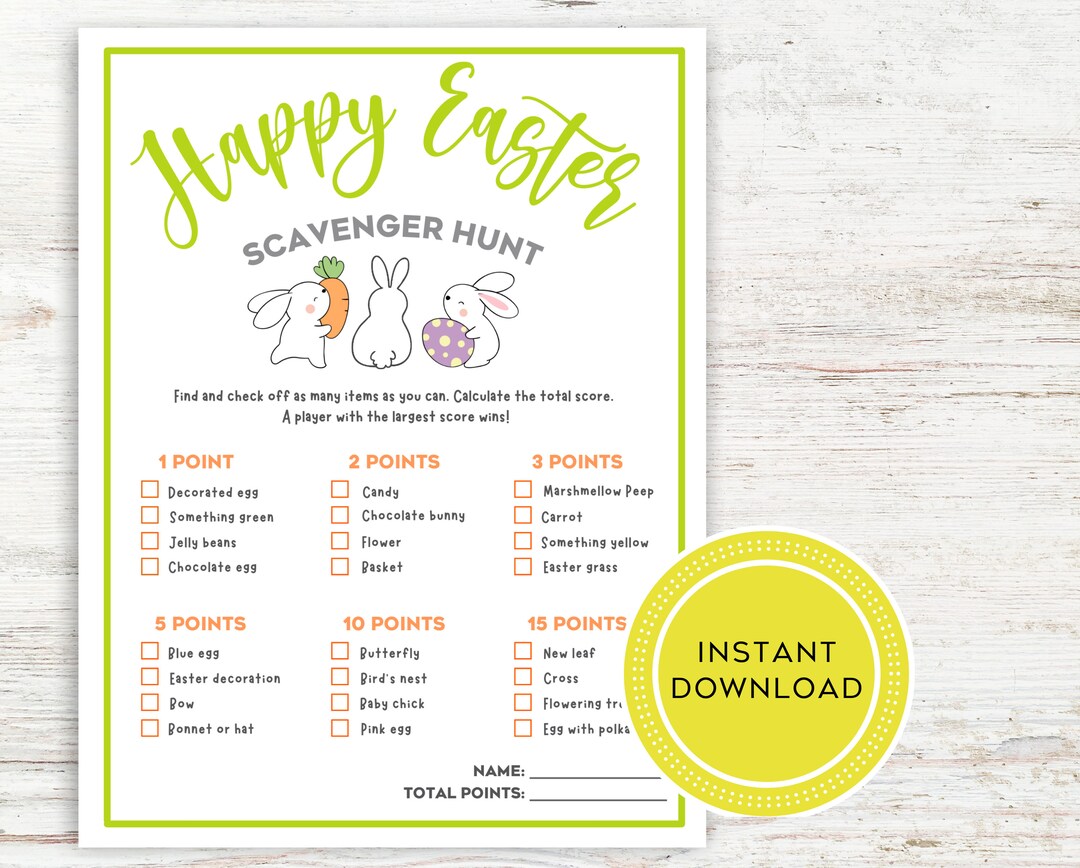 Easter Scavenger Hunt Game, Easter Games for Kids Printable, Easter ...