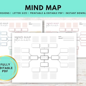 Mind Map Printable and Editable PDF, Idea Board, Mind Map Template ...